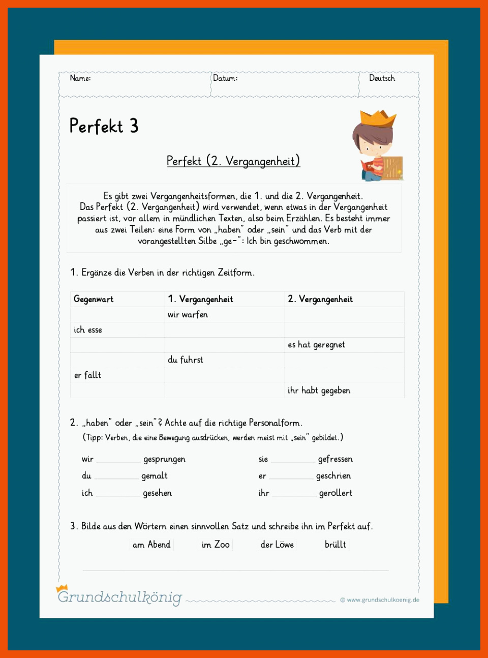23 Präsens Präteritum Perfekt Arbeitsblätter Grundschule - Deutsch ...