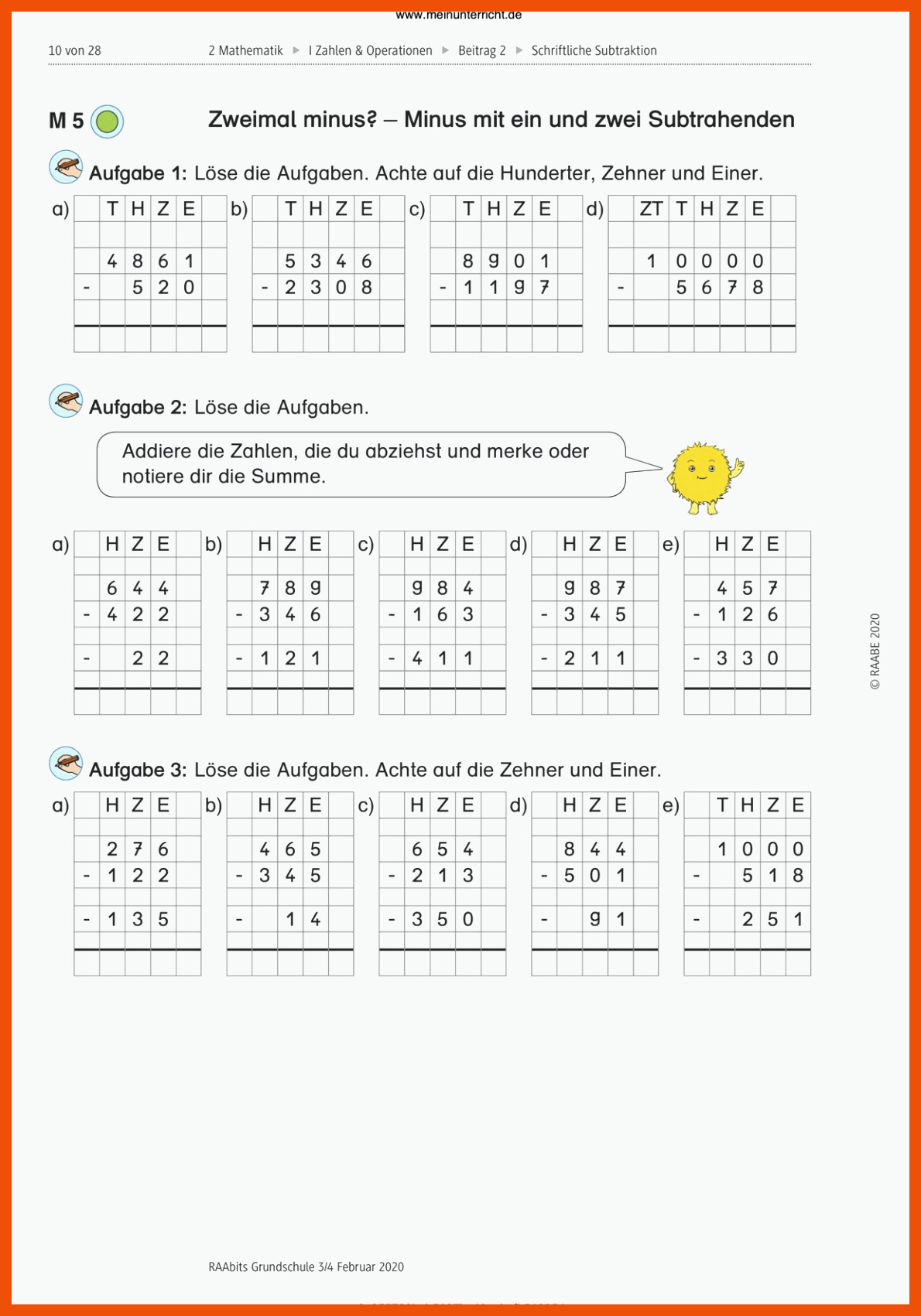 19 Schriftliche Subtraktion Mit Mehreren Subtrahenden Arbeitsblätter ...